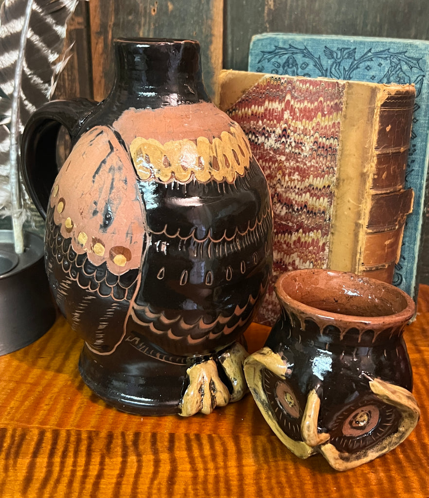 EJS-140 Large Black Pottery Owl Jug & Cup – Circa Home Living